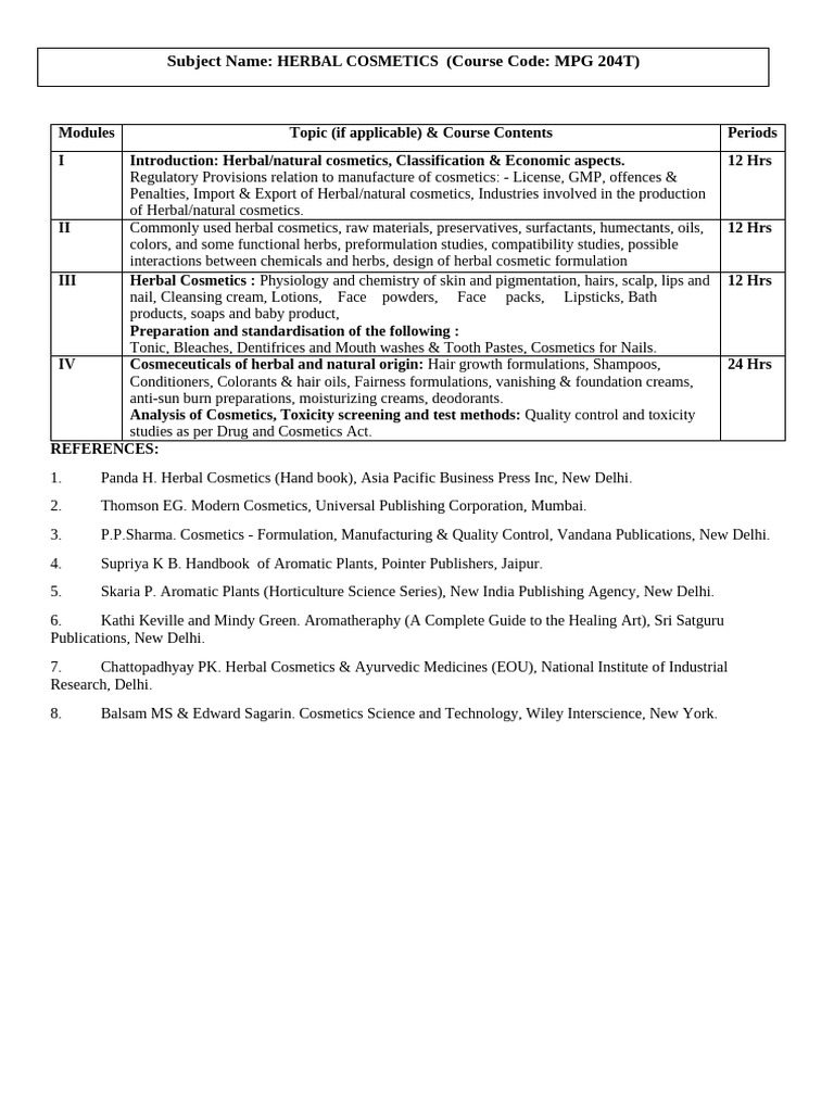 Cosmetic Edited Syllabus Print | PDF