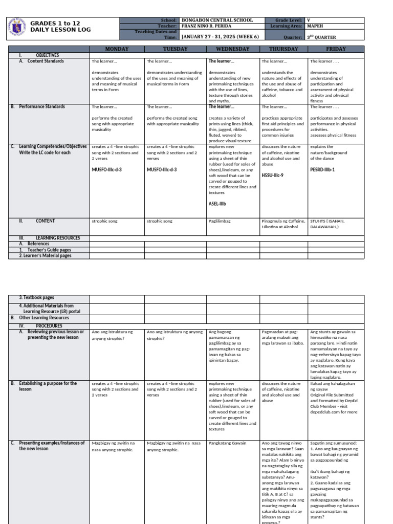 DLL_MAPEH 5_Q3_W4 | PDF