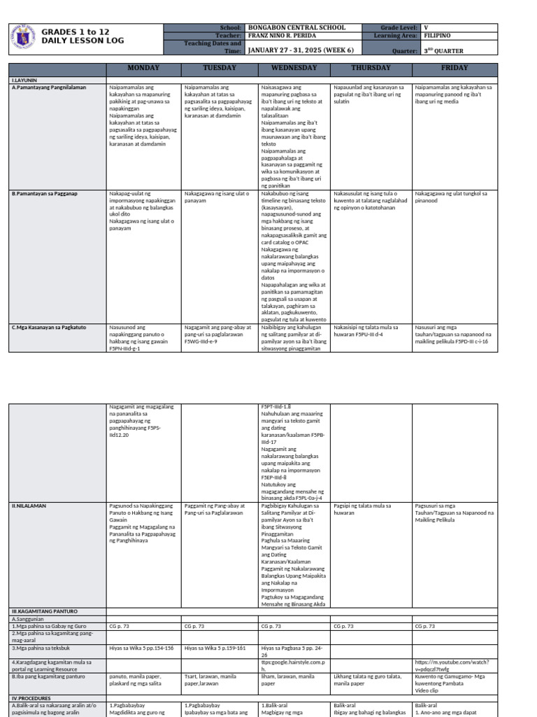 Dll Filipino 5 q3 w4 | PDF