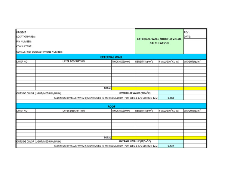 WALL ROOF U VALUE CALCUALTION Rev 0 | PDF