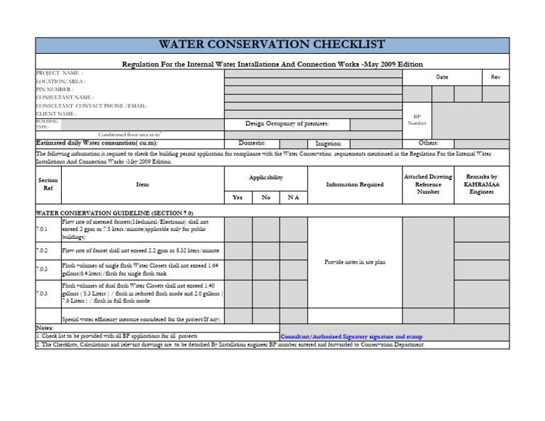 Water Conservation Compliance Checklist | PDF | Water Conservation | Fresh Water