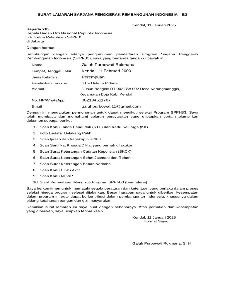 Contoh Surat Pernyataan Dan Lamaran Sppi Batch 3 | PDF