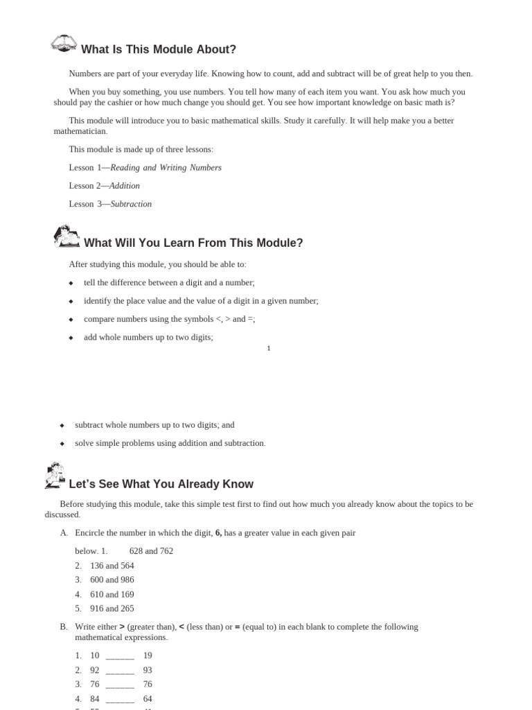 Basic Math Skills: Numbers, Addition & Subtraction | PDF | Numbers | Procedural Knowledge
