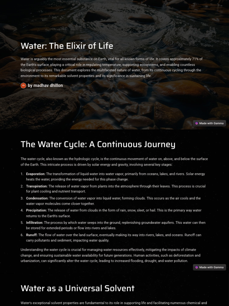 Water The Elixir of Life | PDF | Water | Water Cycle