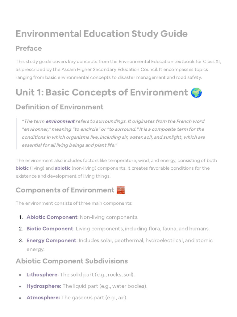 Comprehensive Environmental Education Overview | PDF | Food Web | Air ...