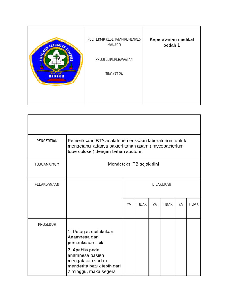 Prosedur Pemeriksaan BTA untuk TB | PDF