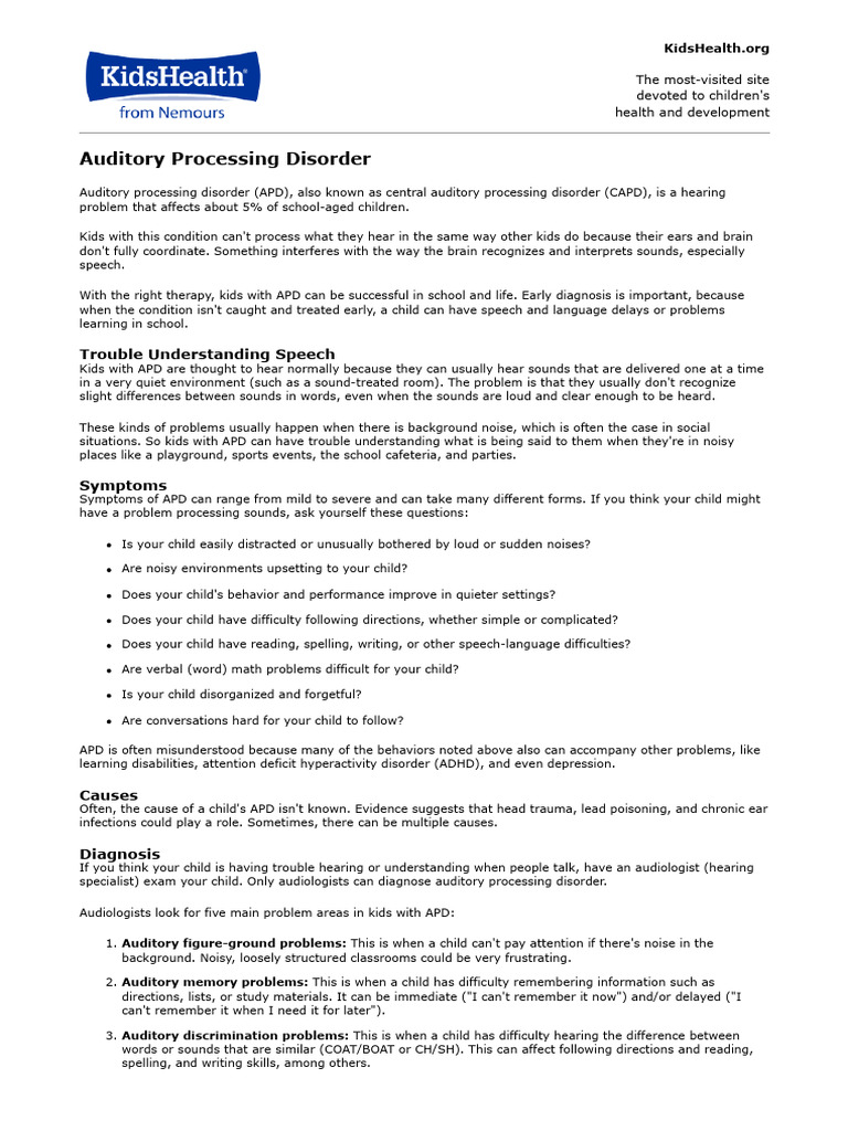 Auditory Processing Disorder (For Parents) - Print Version - KidsHealth ...
