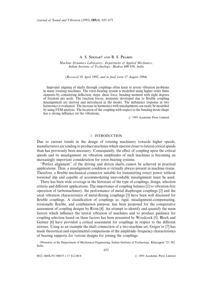 Effects of coupling misalignment on vibrations of rotating machinery | PDF | Mechanical ...