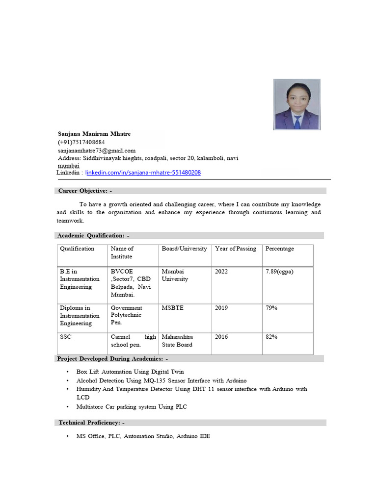 Updated Resume Sanjana M. Mhatre | PDF