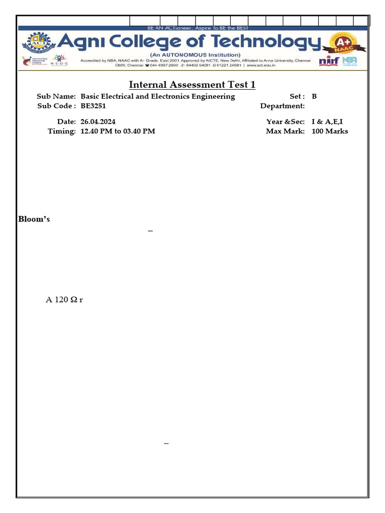 Electrical Engineering Assessment Test | PDF | Electrical Network ...