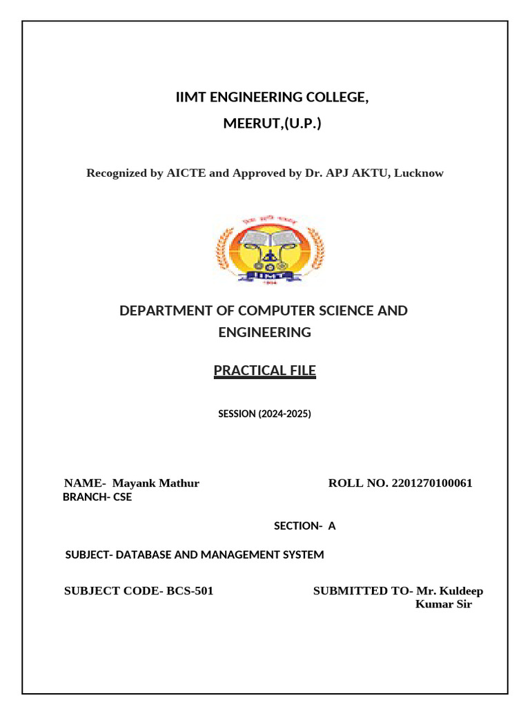 Mayank Mathur Pratical Finally Final File DBMS | PDF | Pl/Sql | Microsoft Sql Server