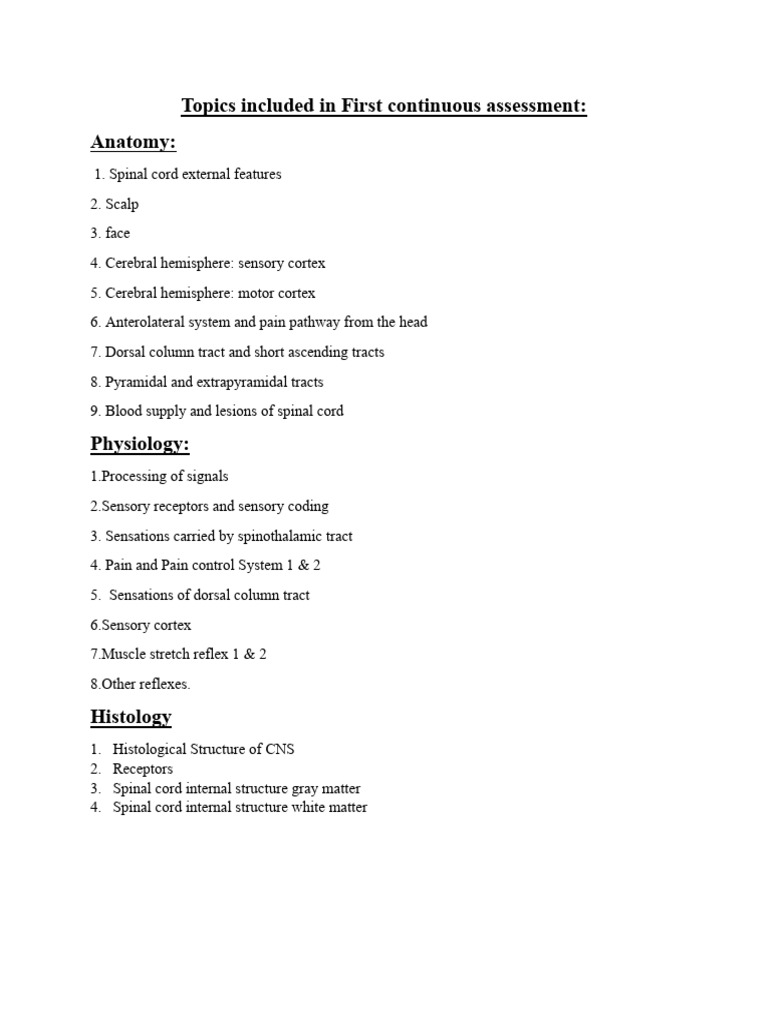 Topics Included in First Continous Assessment | PDF