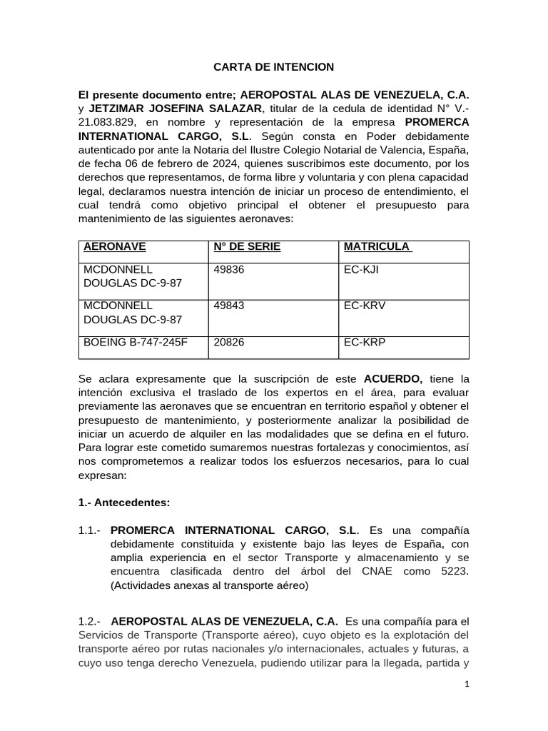 CARTA DE INTENCION | PDF | Aeropuerto