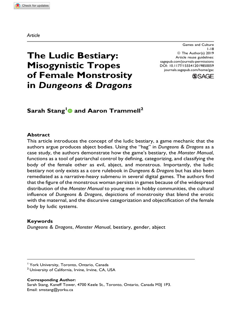 The Ludic Bestiary by Sarah Stang and Aaron Trammell | PDF | Tsr, Inc.