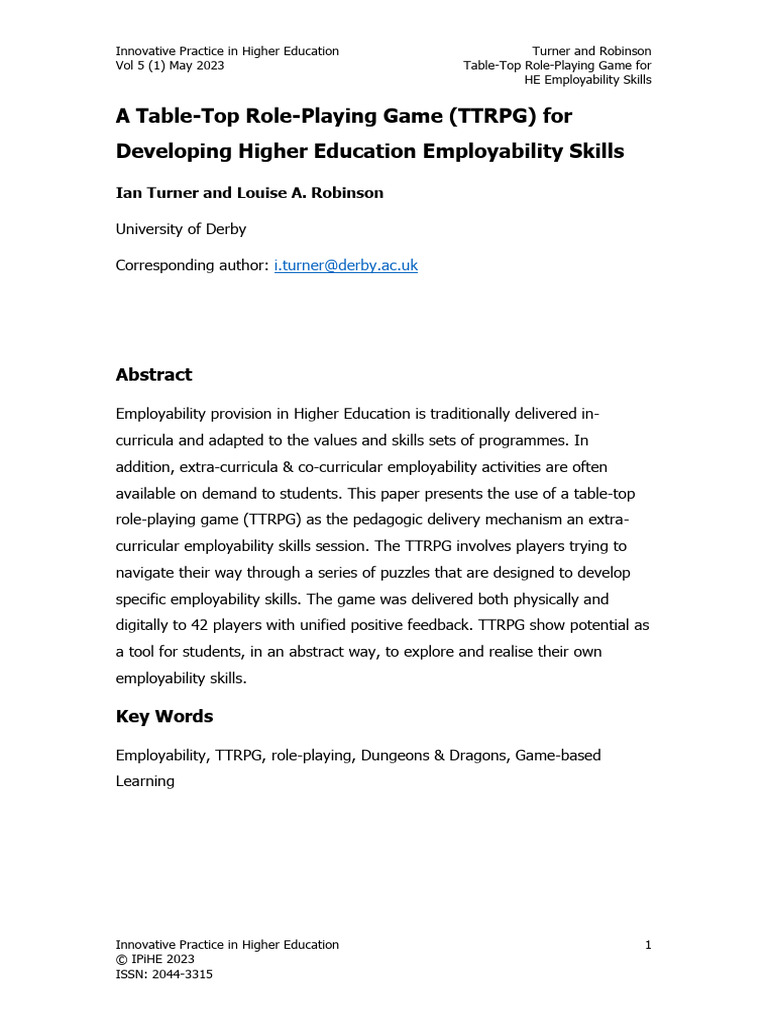 A Table-Top Role-Playing Game (TTRPG) For Developing Higher Education ...