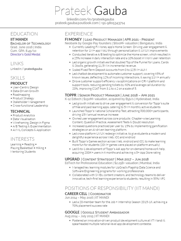 Prateek Gauba Resume Lead PM | PDF | Mobile App | Computing