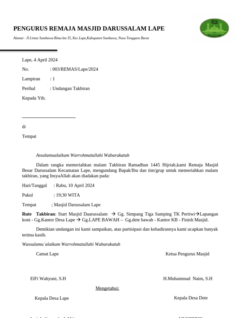 Undangan takbiran-2024 REMAS | PDF