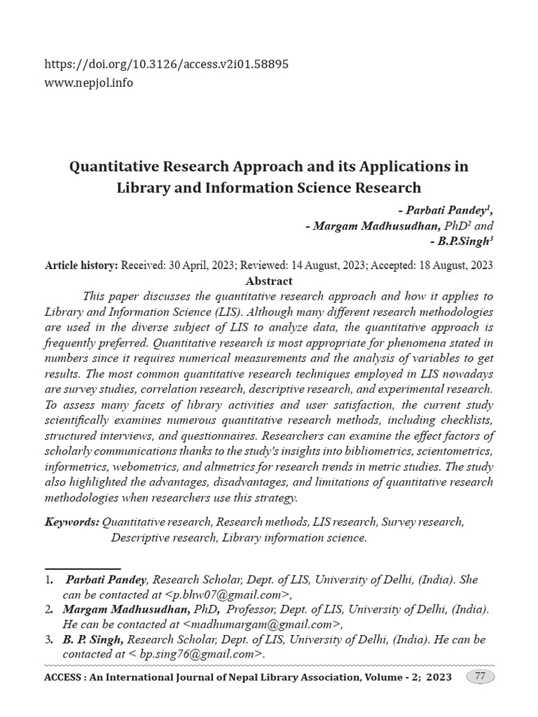 Quantitative Research in Library Science | PDF | Methodology | Survey ...