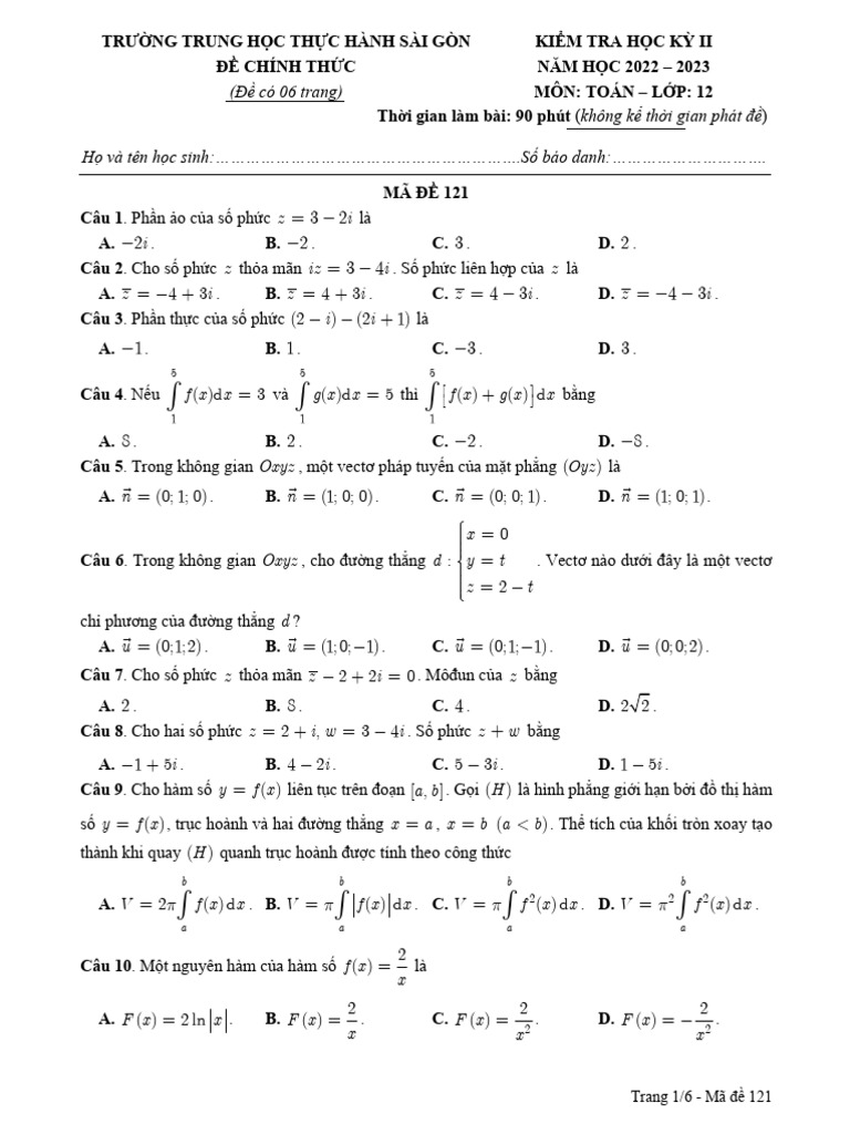 Toan 12 ThuchanhSG - Q5 Deda Matran - Tri Tran Duy | PDF
