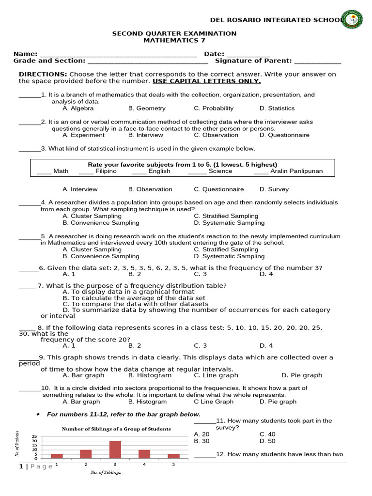 Q3 - Math 7 - Periodical Exam (S.Y.24-25) | PDF | Subtraction | Sampling (Statistics)