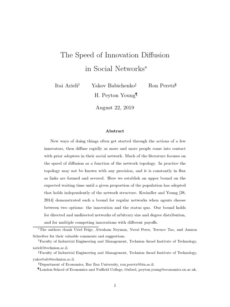 The Speed of Innovation Diffusion in Social Networks | PDF | Convex Set ...