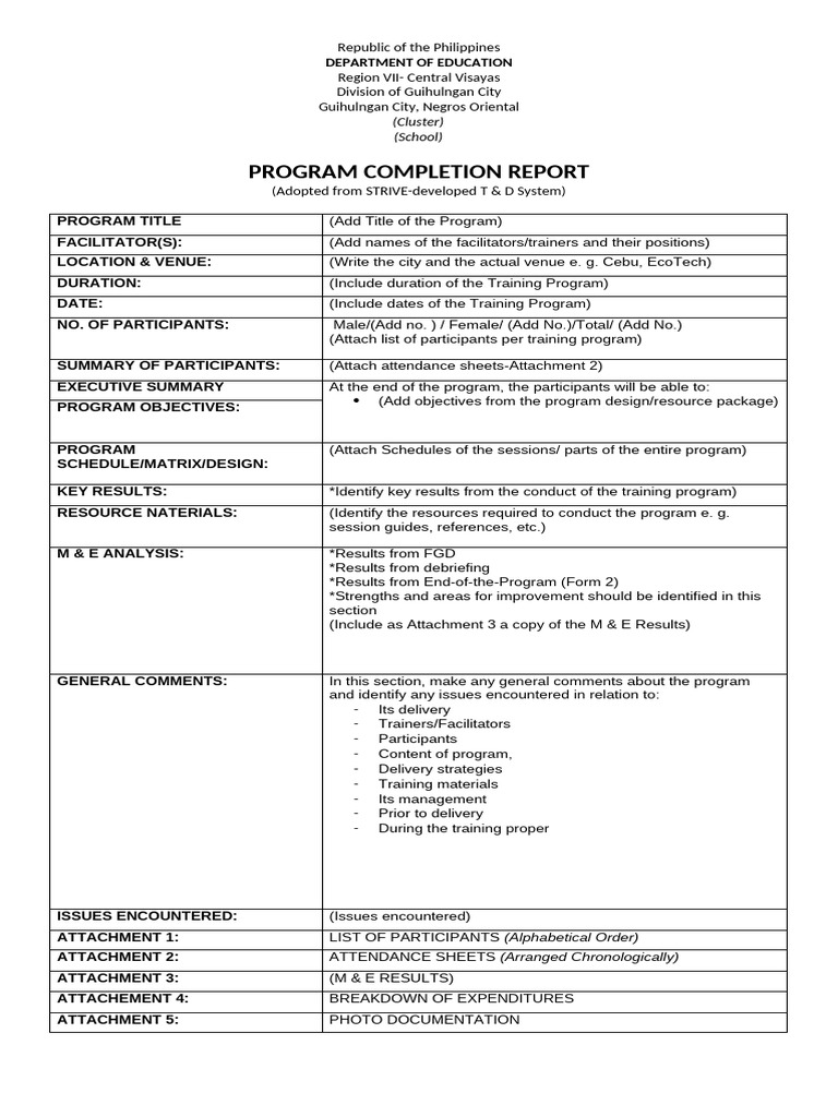 Neap - Program Completion Report Form | PDF