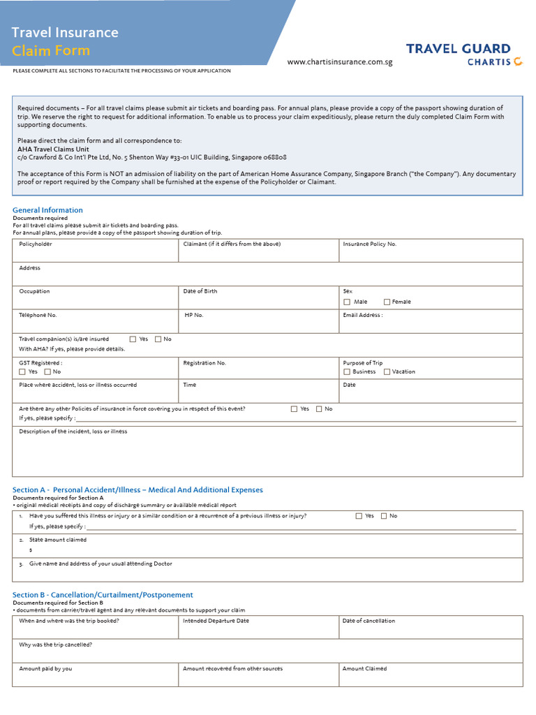 Travel Guard Insurance Claim Form | PDF | Insurance | Baggage