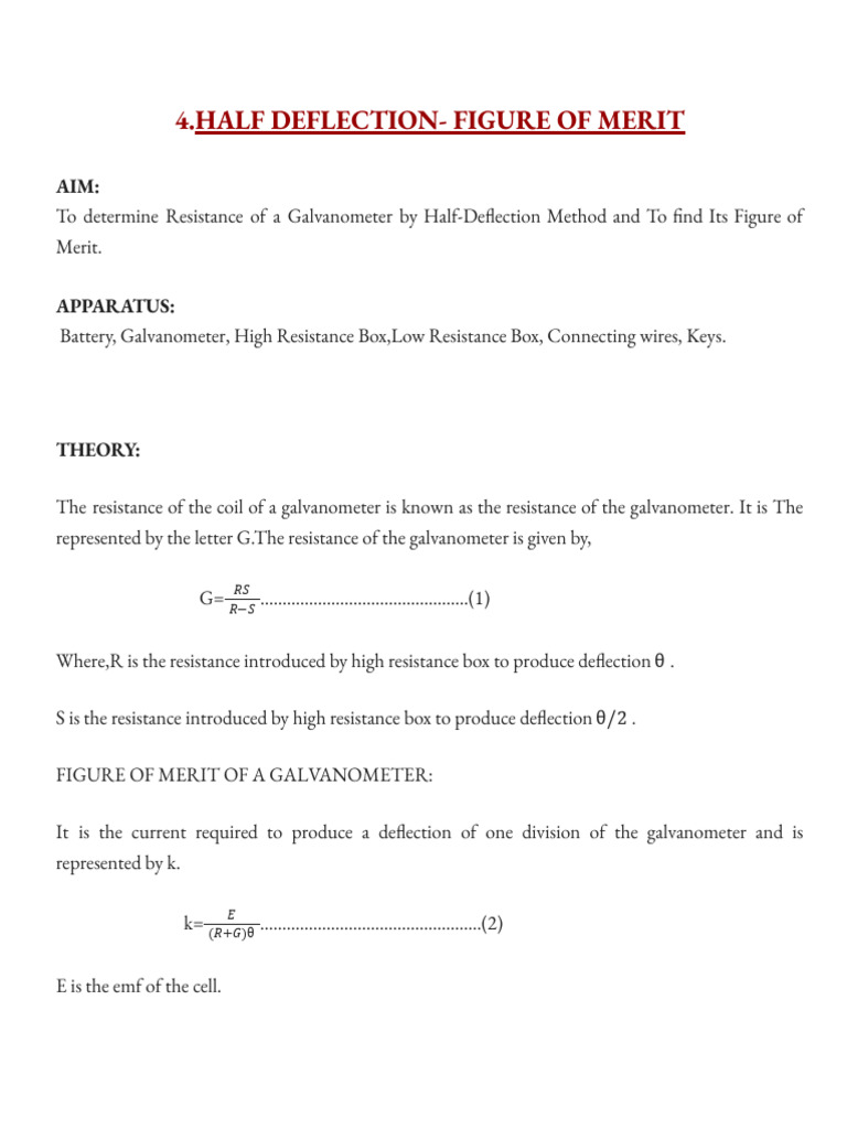 Galvanometer-Half Deflection | PDF | Electrical Engineering | Electromagnetism