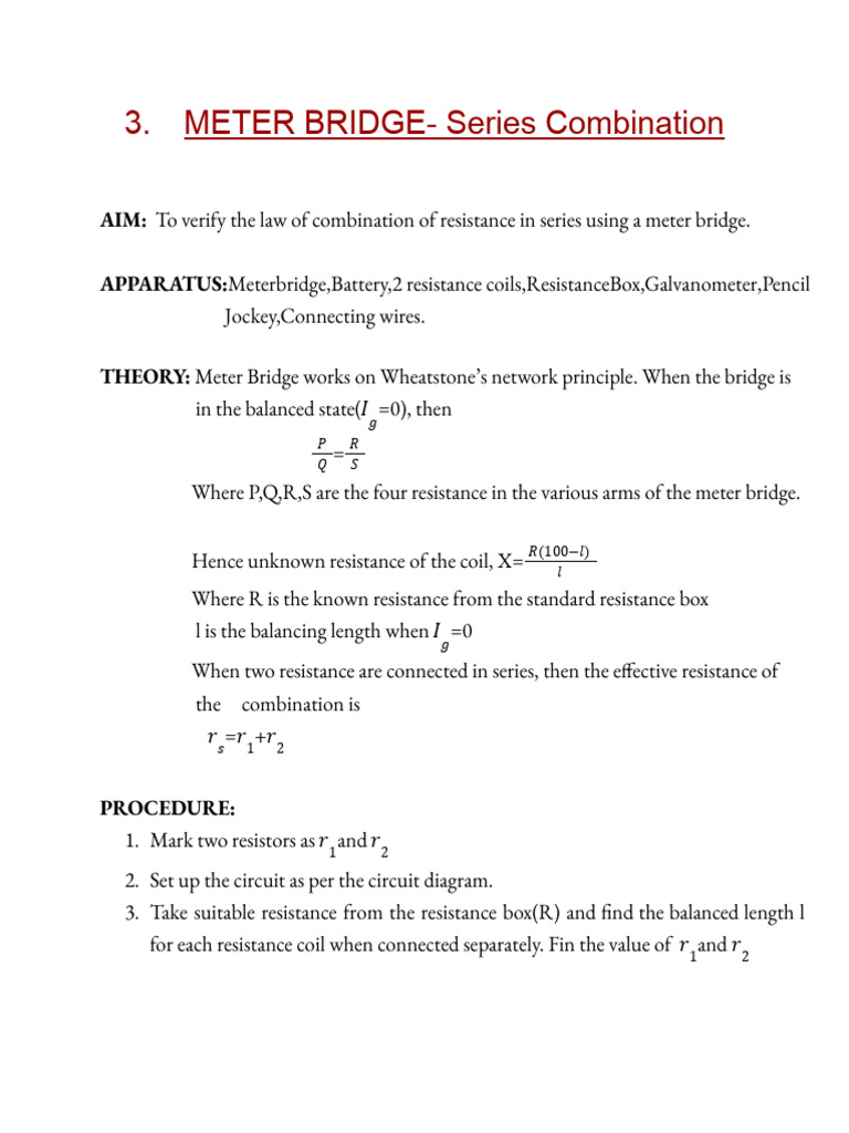 3.METER BRIDGE - Series Combination | PDF | Electronics | Electromagnetism