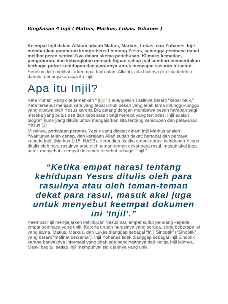 4 Injil Matius Markus Lukas Yohanes | PDF