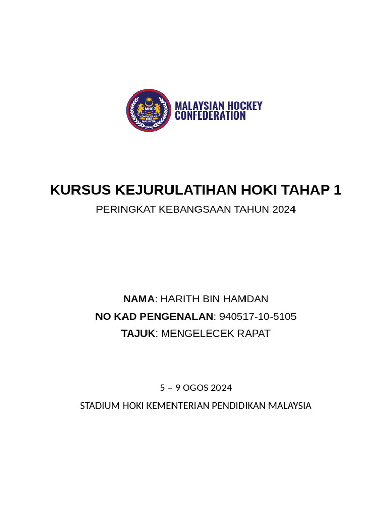 Kursus Kejurulatihan Hoki 2024: Menggelecek Rapat | PDF