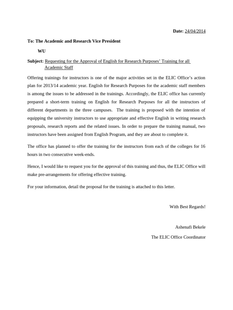 Approval Request for Research English Training | PDF | English Language ...