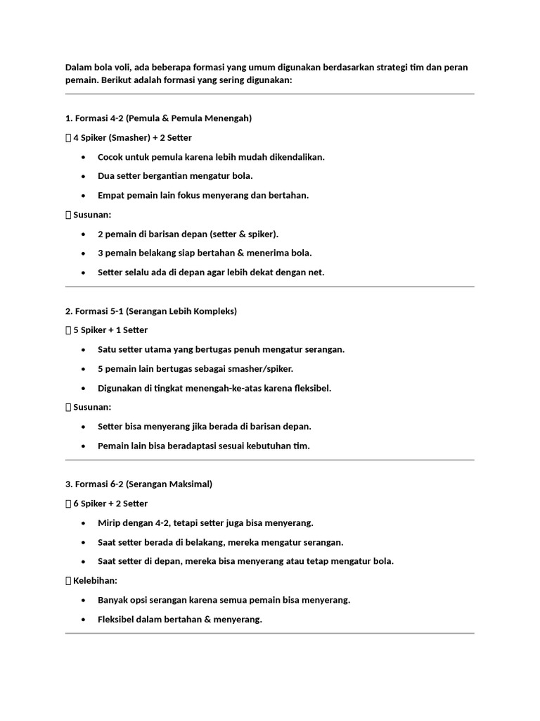 Formasi Bola Voli dan Keterangannya | PDF