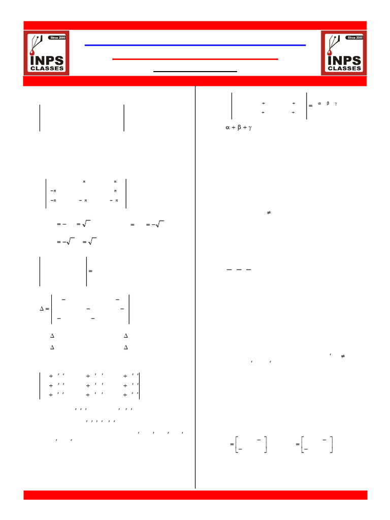 INPS Classes DPP 33: Matrices & Determinants | PDF | Mathematical Concepts | Matrix Theory