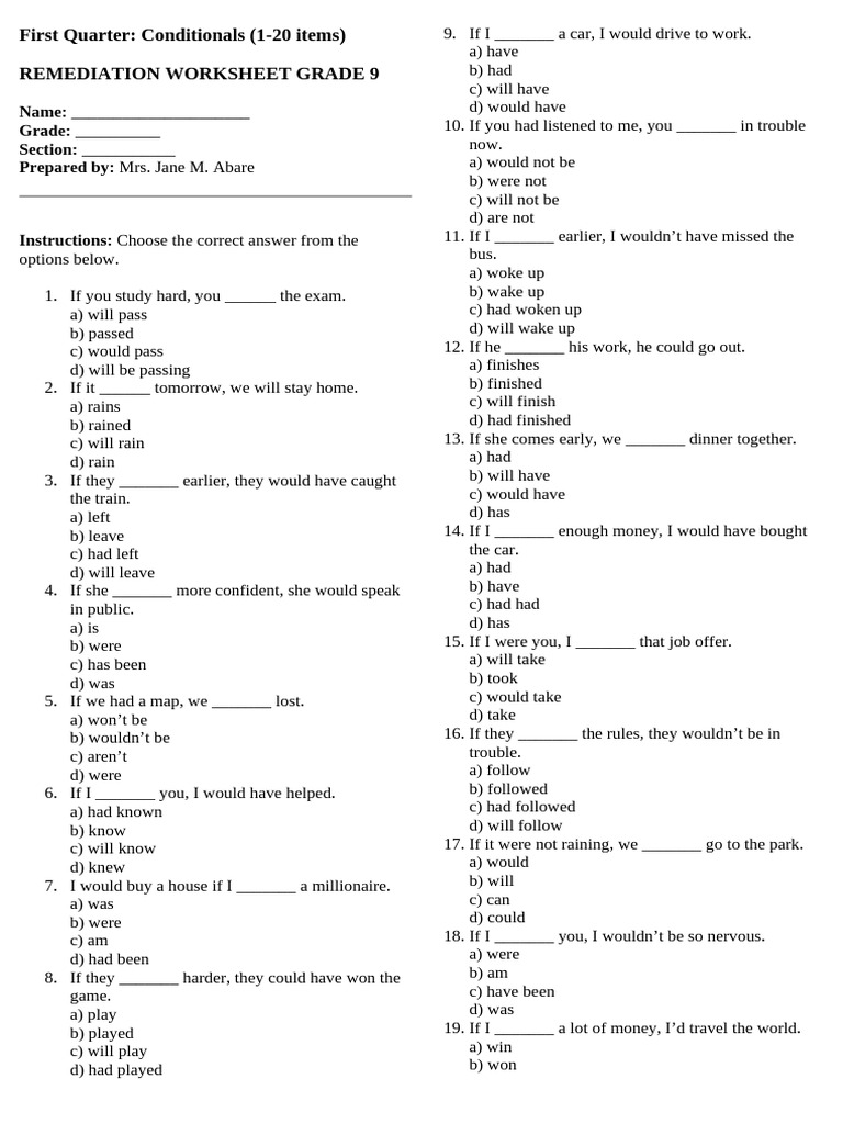 Remedial Worksheets 1st-4th-Abare2023-2024 | PDF