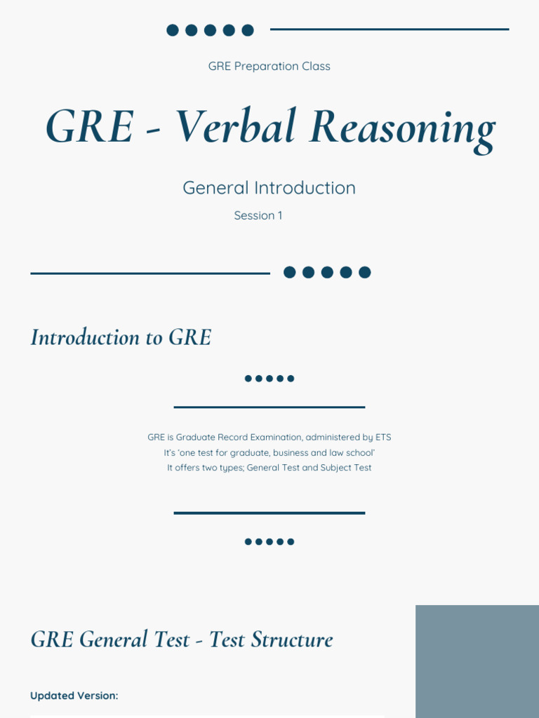 Session 1 - Introduction To GRE Verbal Reasoning | PDF
