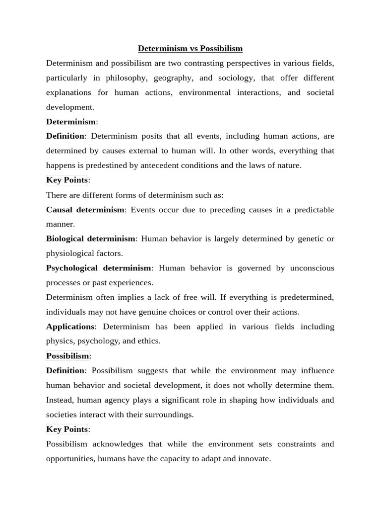 Determinism Vs Possibilism | PDF | Determinism | Behavior