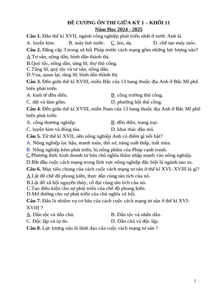 ĐỀ CƯƠNG ÔN THI GK 1 K11 | PDF