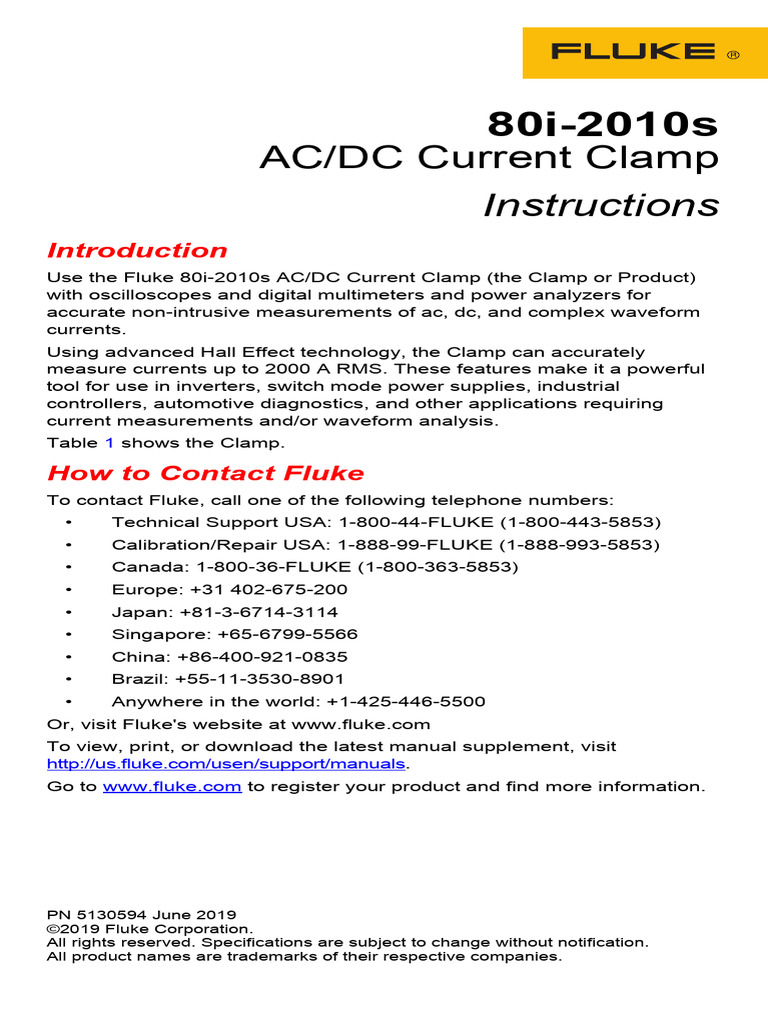 Fluke 80i-2010s Current Clamp Guide | PDF | Electromagnetic Compatibility | Insulator (Electricity)
