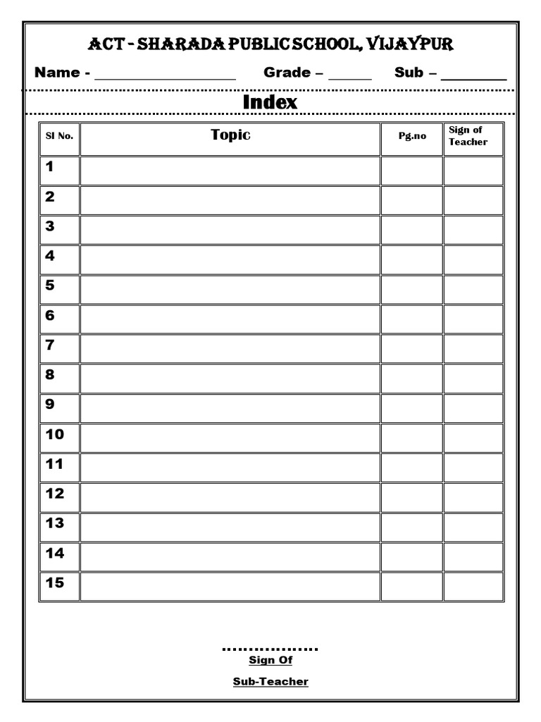Index Worksheet | PDF