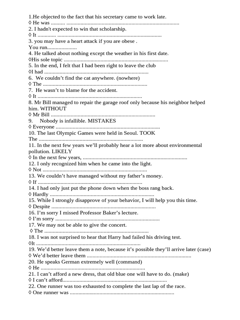 REWRITE THE SENTENCES | PDF