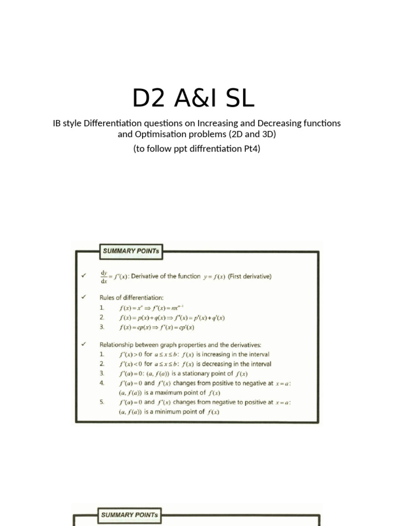 Diff Functions and Optimisation PT 4 IB Qu Ms 1 | PDF