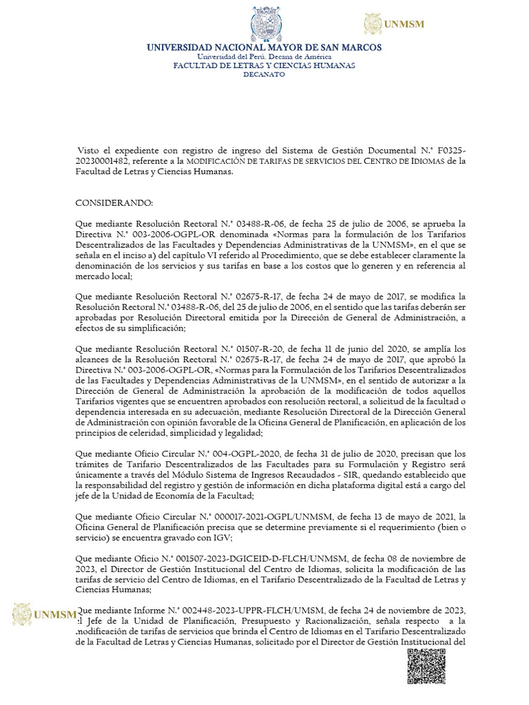 Resolucion Decanal 001504 2023 D FLCH | PDF | Perú | Lima
