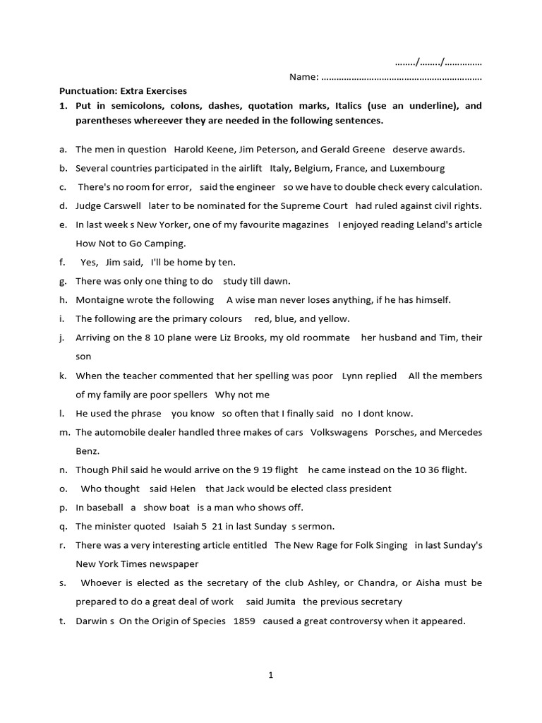 Punctuation-Extra Exercises | PDF