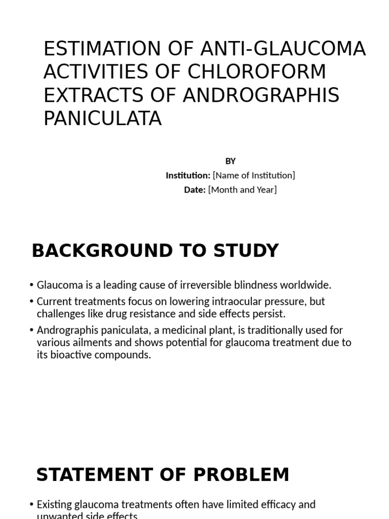 Estimation of Anti-Glaucoma Activities of Chloroform Extracts of | PDF