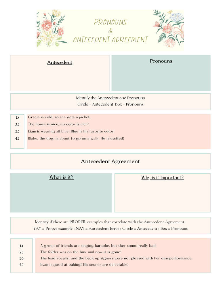 Pronouns and antecedent agreement notes (2) | PDF