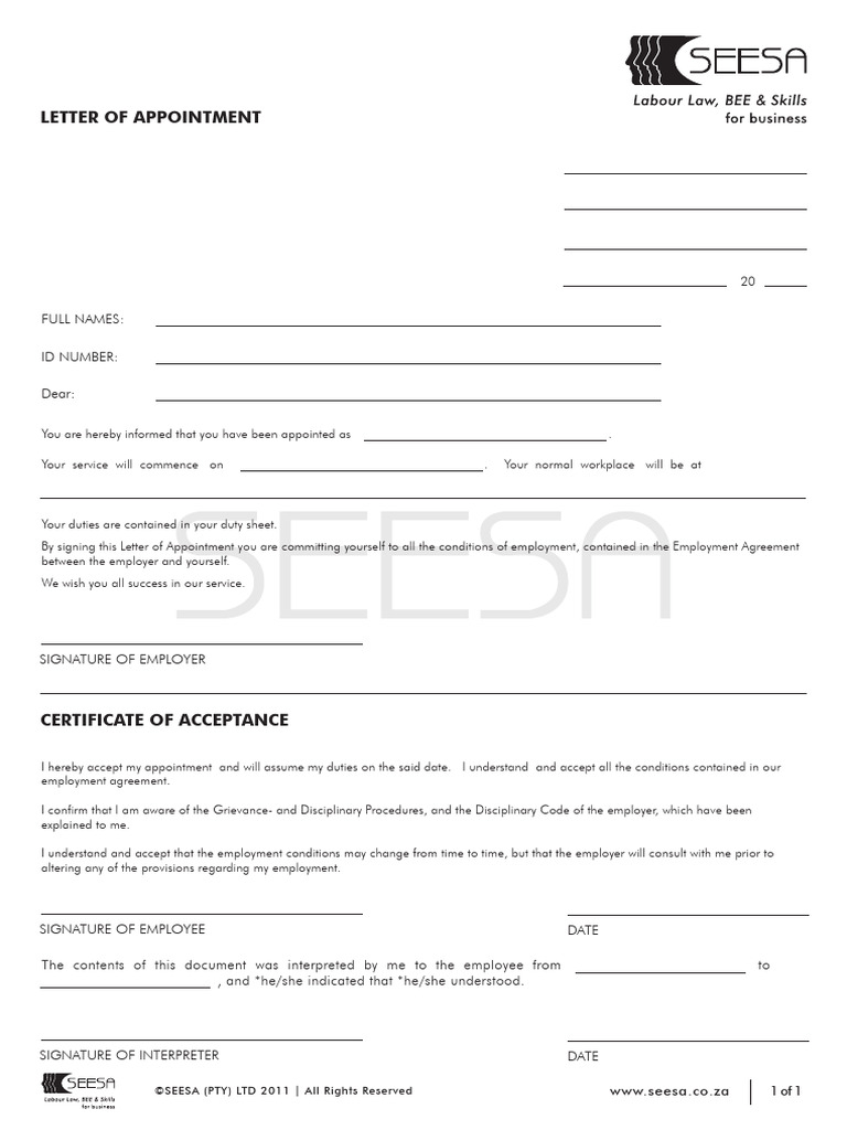 001-Letter of Appointment | PDF | Labor | Business