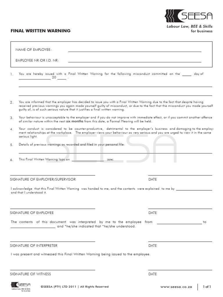 005 Final Written Warning | PDF