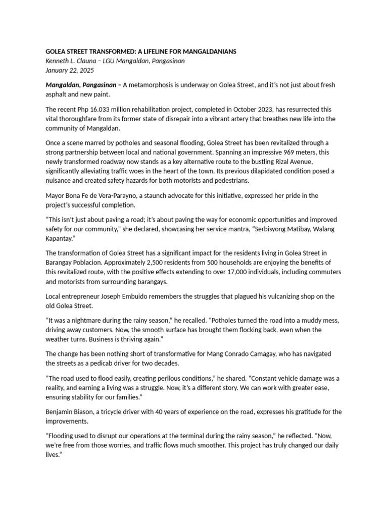 Golea Street Transformed - A Lifeline For Mangaldanians - Ken Draft ...