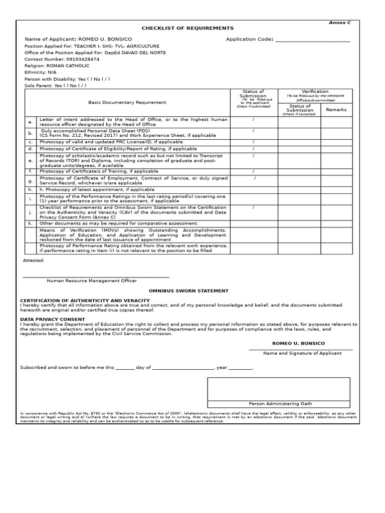ANNEX-C-Checklist-of-Requirements-and-Omnibus-Sworn-Statement (1) (1) | PDF